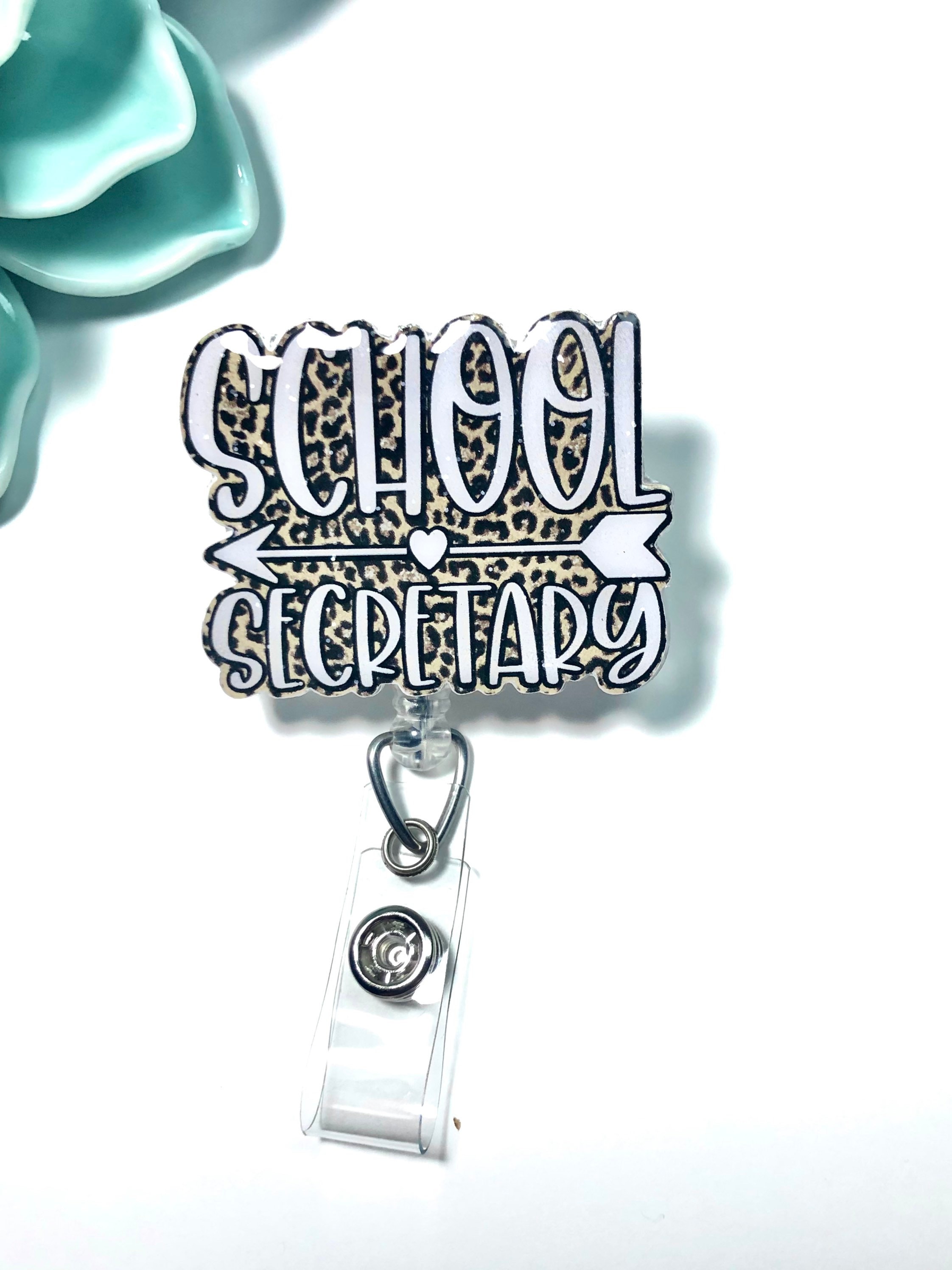 School Secretary Badge Reel School Office Staff Glitter - Etsy