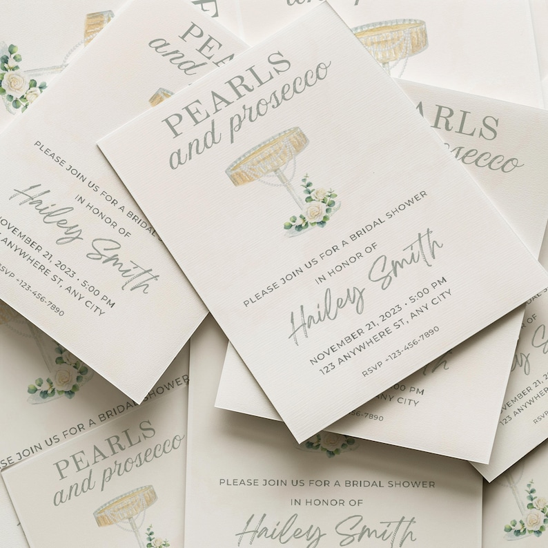 Pearls and Prosecco Bridal Shower, Printable Invitation, Elegant Bridal ...