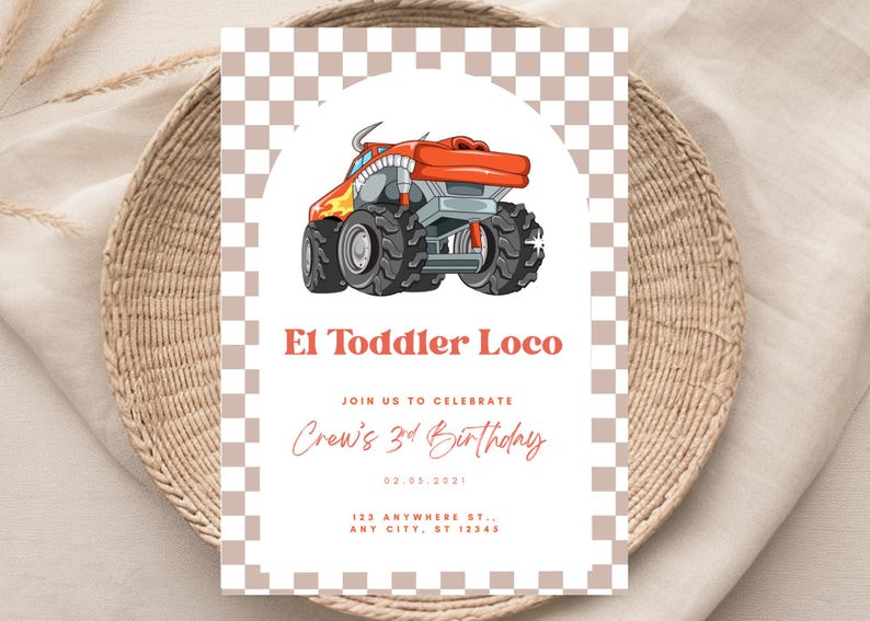 El Toddler Loco Birthday Invite, Monster Jam Party, Monster Truck ...