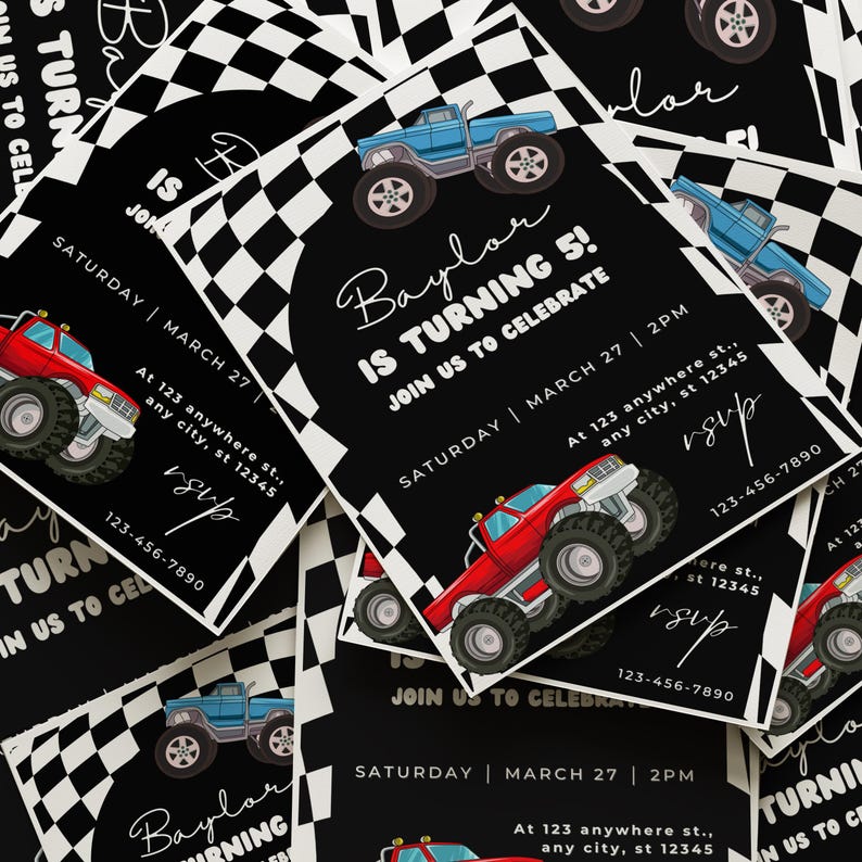 Monster Jam Birthday Invitation, Monster Truck Party, Boom Crash ...