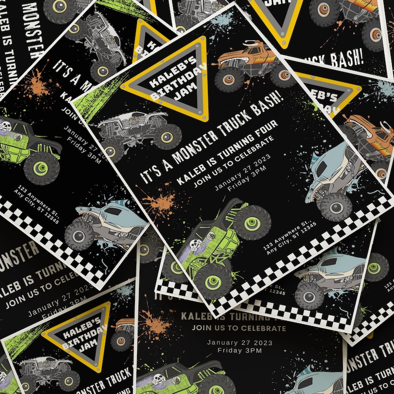 Monster Jam Birthday Invitation, Monster Jam Party, Boom Crash, Monster ...