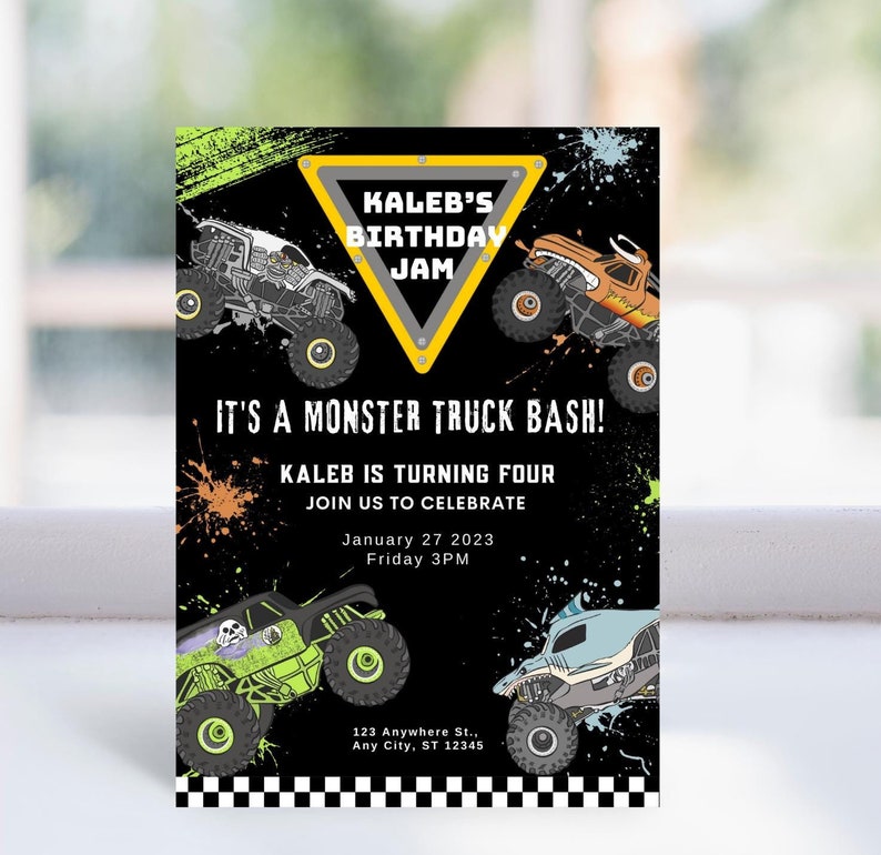 Monster Jam Birthday Invitation, Monster Jam Party, Boom Crash, Monster ...