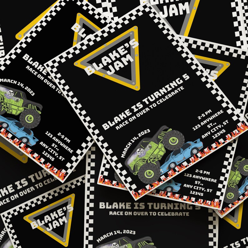 Monster Jam Party Invitation | Boom Crash Monster Truck Bash | Editable ...