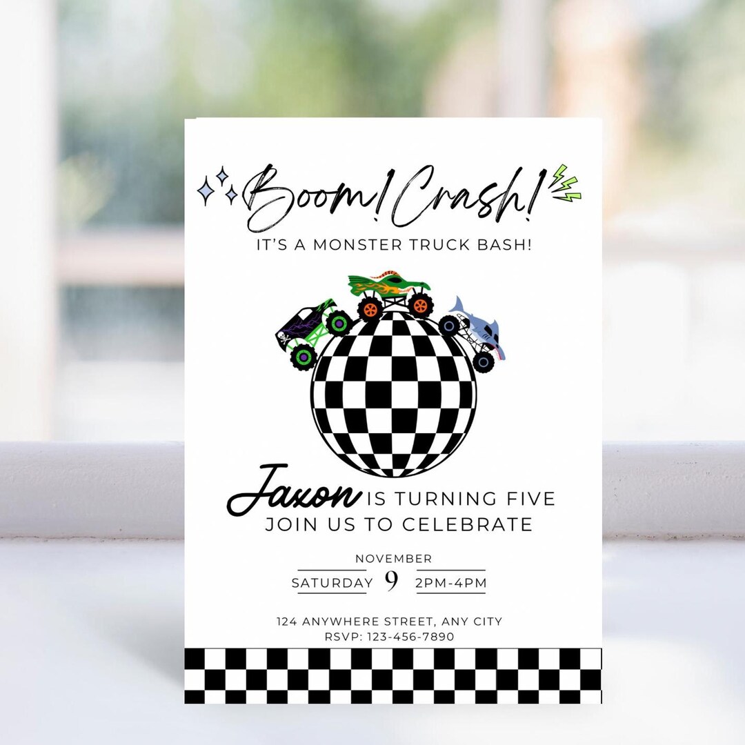 Boom Crash Invite, Monster Jam Birthday, Boom Crash, Monster Truck Bash ...