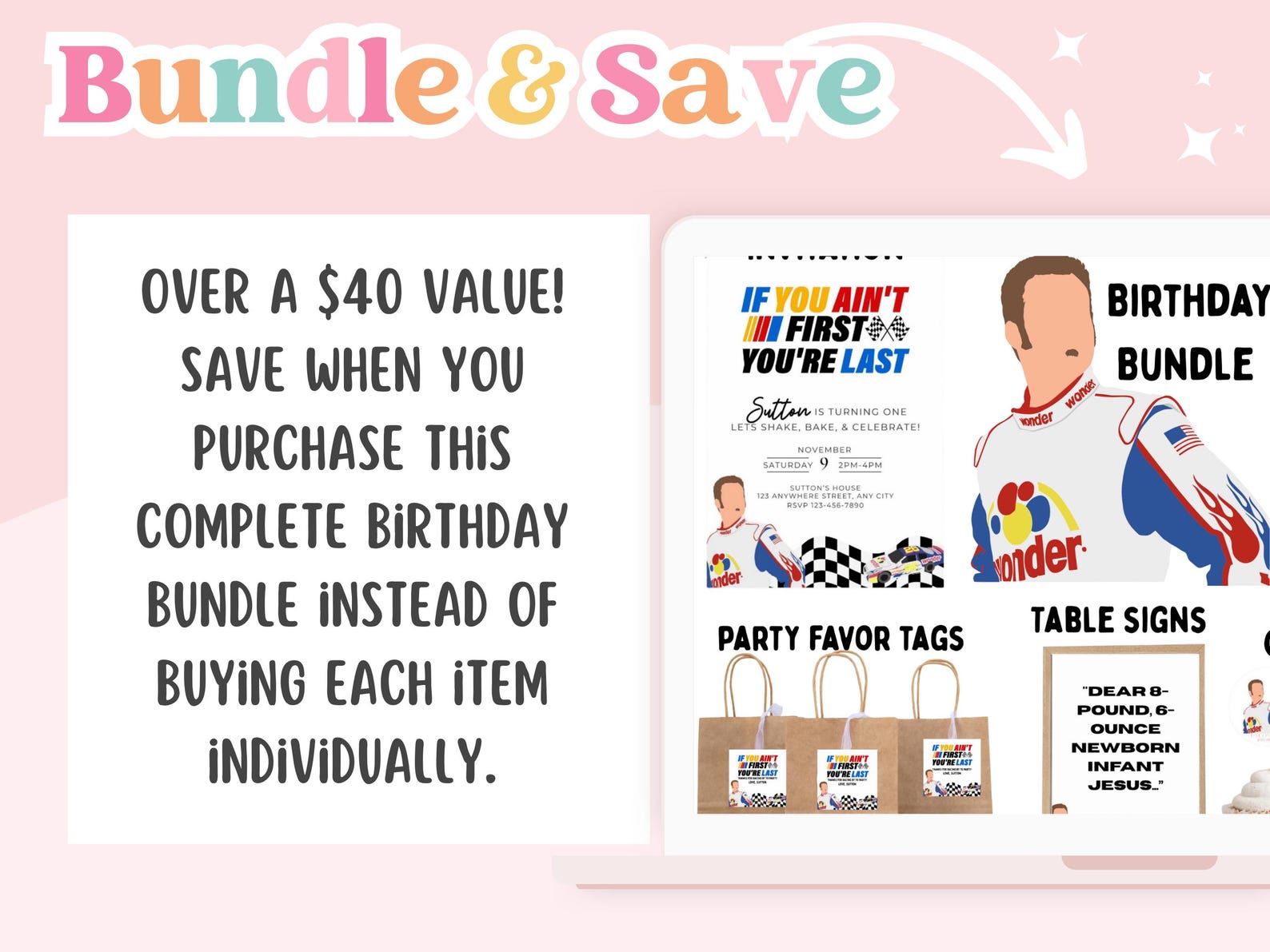 If You Ain't First You're Last Birthday Invite Bundle, Ricky Bobby ...