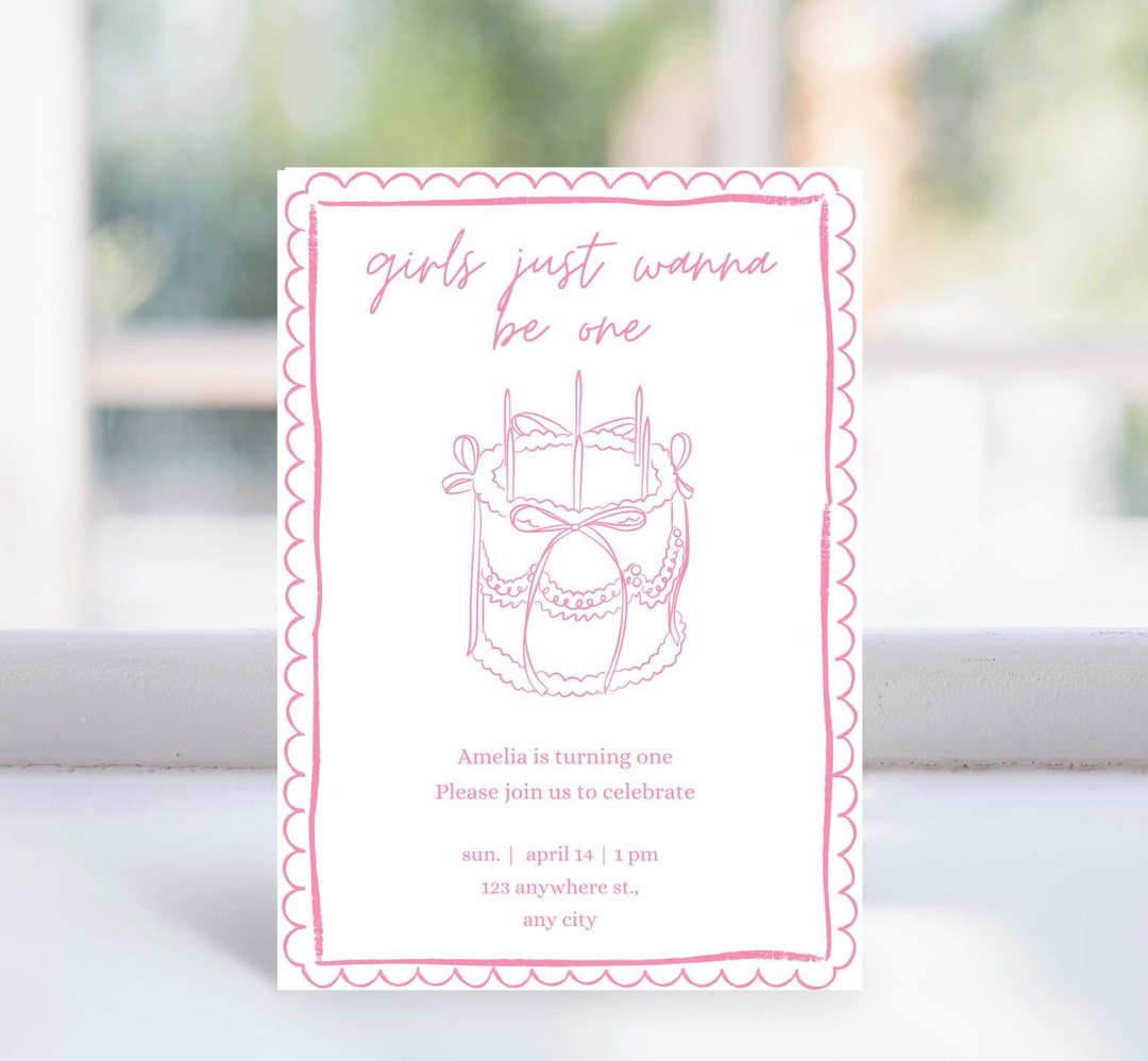Girls Just Wanna Be One Invite, 1st Birthday Party, Printable ...