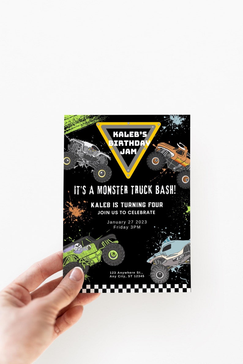Monster Jam Birthday Invitation, Monster Jam Party, Boom Crash, Monster ...