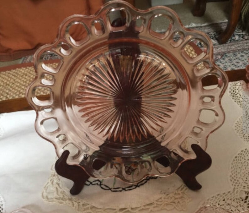 Pink Open Lace Edge Depression Glass Anchor Hockings Luncheon Plates ...