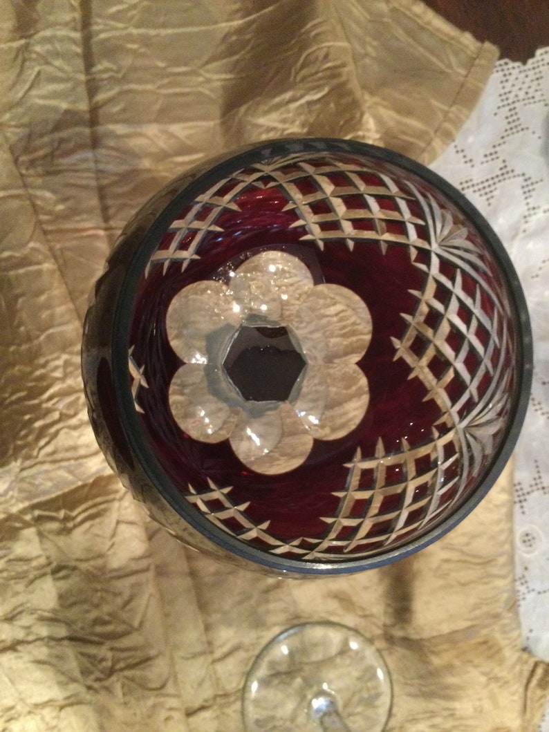 Ruby Red Cut to Clear Crystal Bohemian Wine Glasses Set of 2 - Etsy