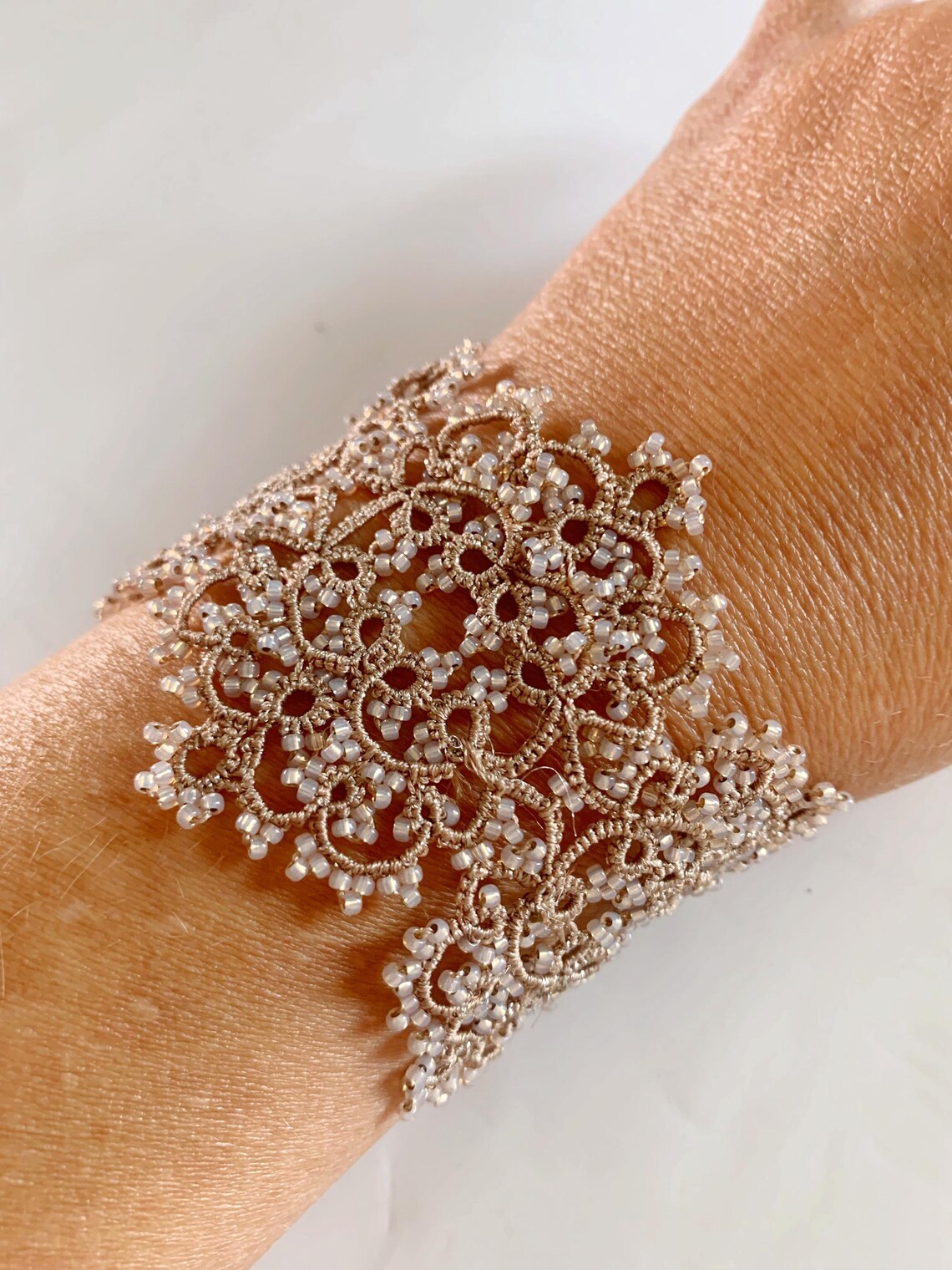 Tatting Bracelet Luxury Cuff for Dark Mauve Weddings, Handmade ...