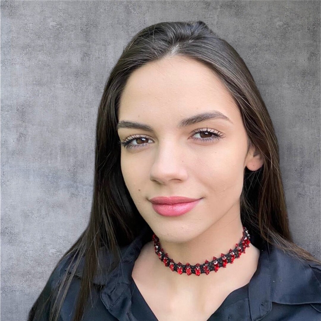 Goth Red Crystal Choker Necklace - Black and Red Gothic Lace - Unique ...