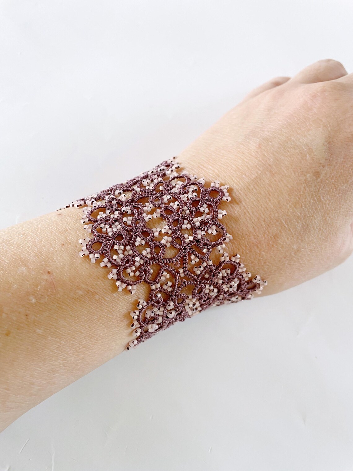 Tatting Bracelet Luxury Cuff for Dark Mauve Weddings, Handmade ...