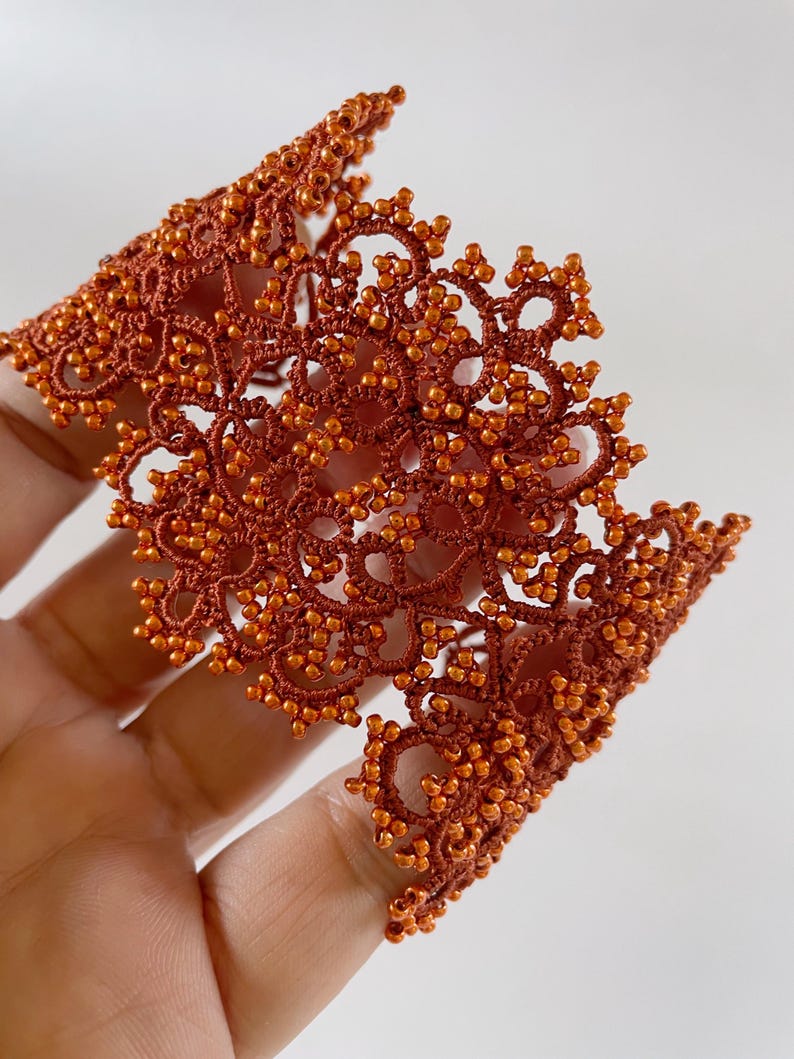 Tatting Bracelet Luxury Cuff for Dark Mauve Weddings, Handmade ...