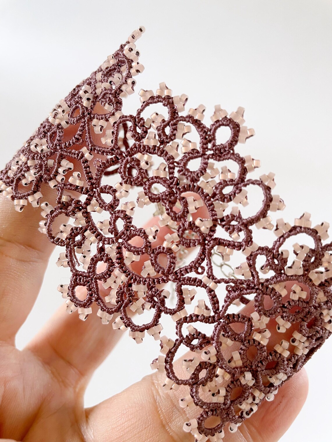 Tatting Bracelet Luxury Cuff for Dark Mauve Weddings, Handmade ...