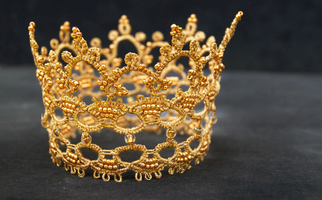 Gold Crown Headpiece, Tatting Lace Mini Crown, Mardi Gras Costume ...