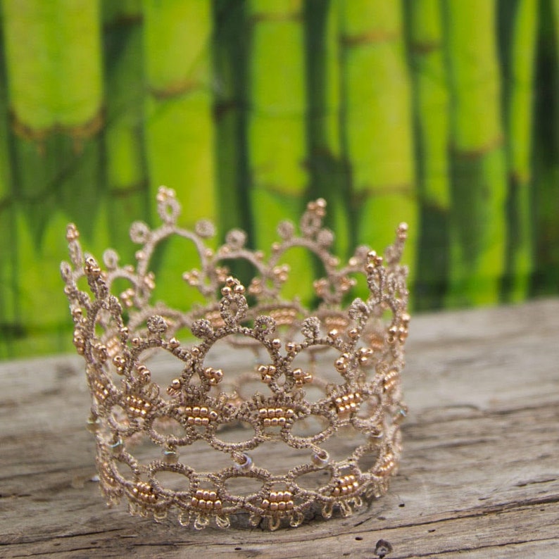 Gold Crown Headpiece Tatting Lace Mini Crown Mardi Gras | Etsy