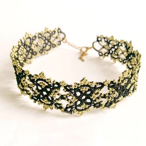 Black and Gold Choker, Statement Tatting Lace Choker, Victorian Choker ...