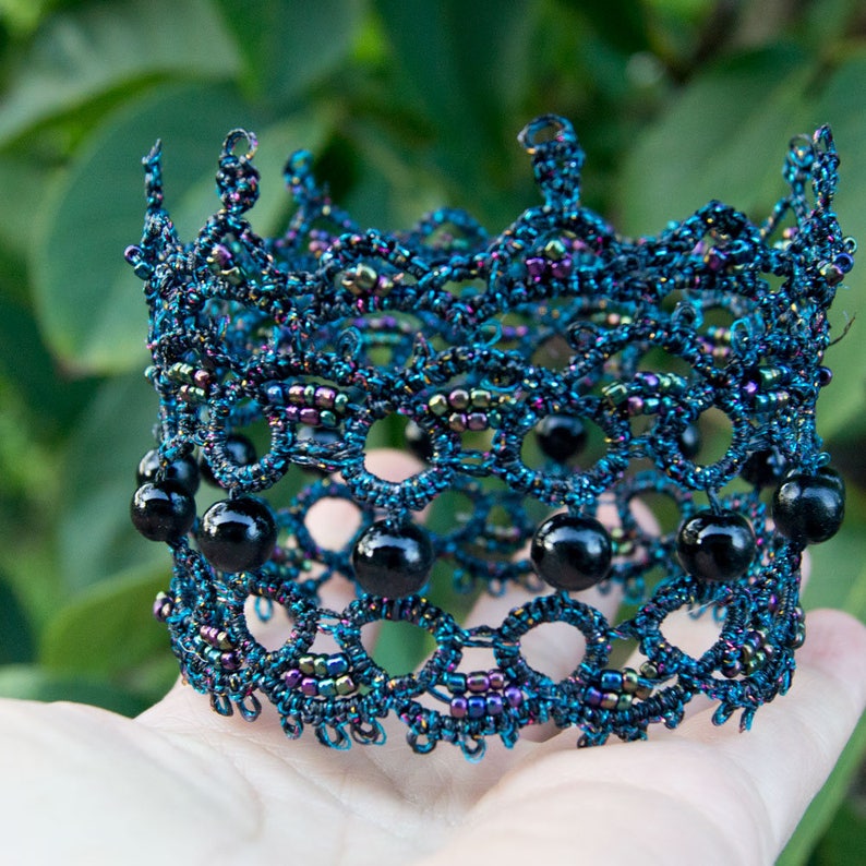 Black Pearl Gothic Crown Fascinator Tatting Lace Mini Crown - Etsy