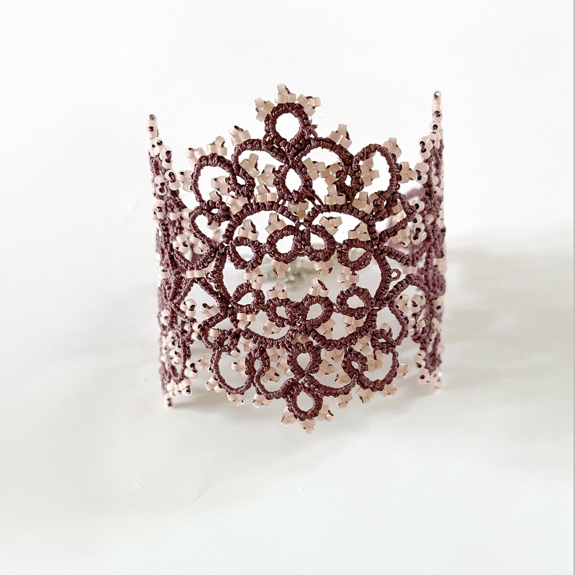 Tatting Bracelet Luxury Cuff for Dark Mauve Weddings, Handmade ...