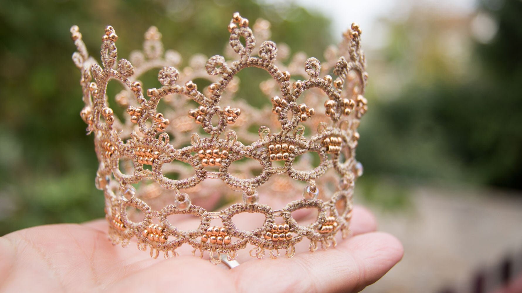 Gold Crown Headpiece Tatting Lace Mini Crown Mardi Gras | Etsy