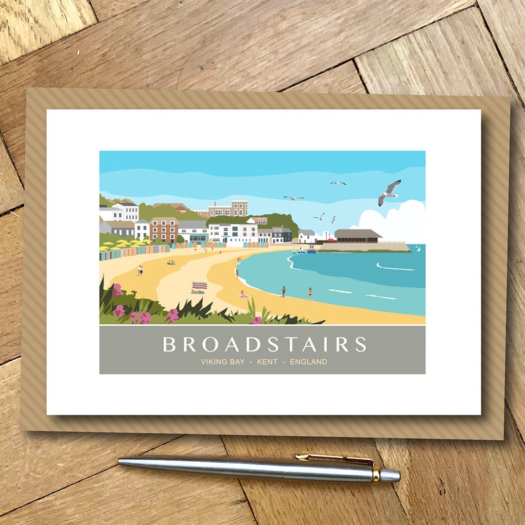 Broadstairs Viking Bay Greetings Card, Kent. Travel Poster Design A6 ...
