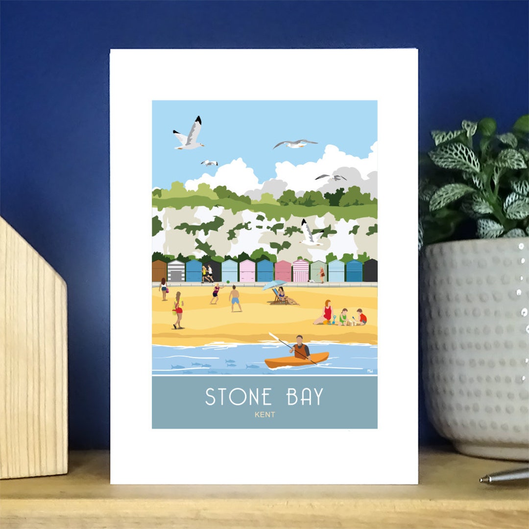 Stone Bay Beach Huts, Broadstairs, Kent. Portrait Greetings Card. Over ...