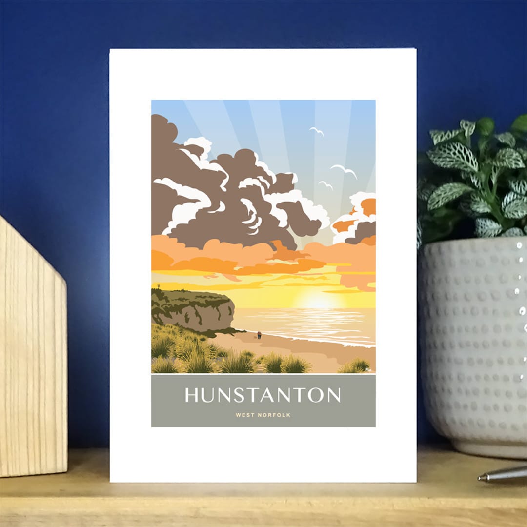 Hunstanton Beach Sunset and Cliffs, West Norfolk. Portrait A6 Greetings ...