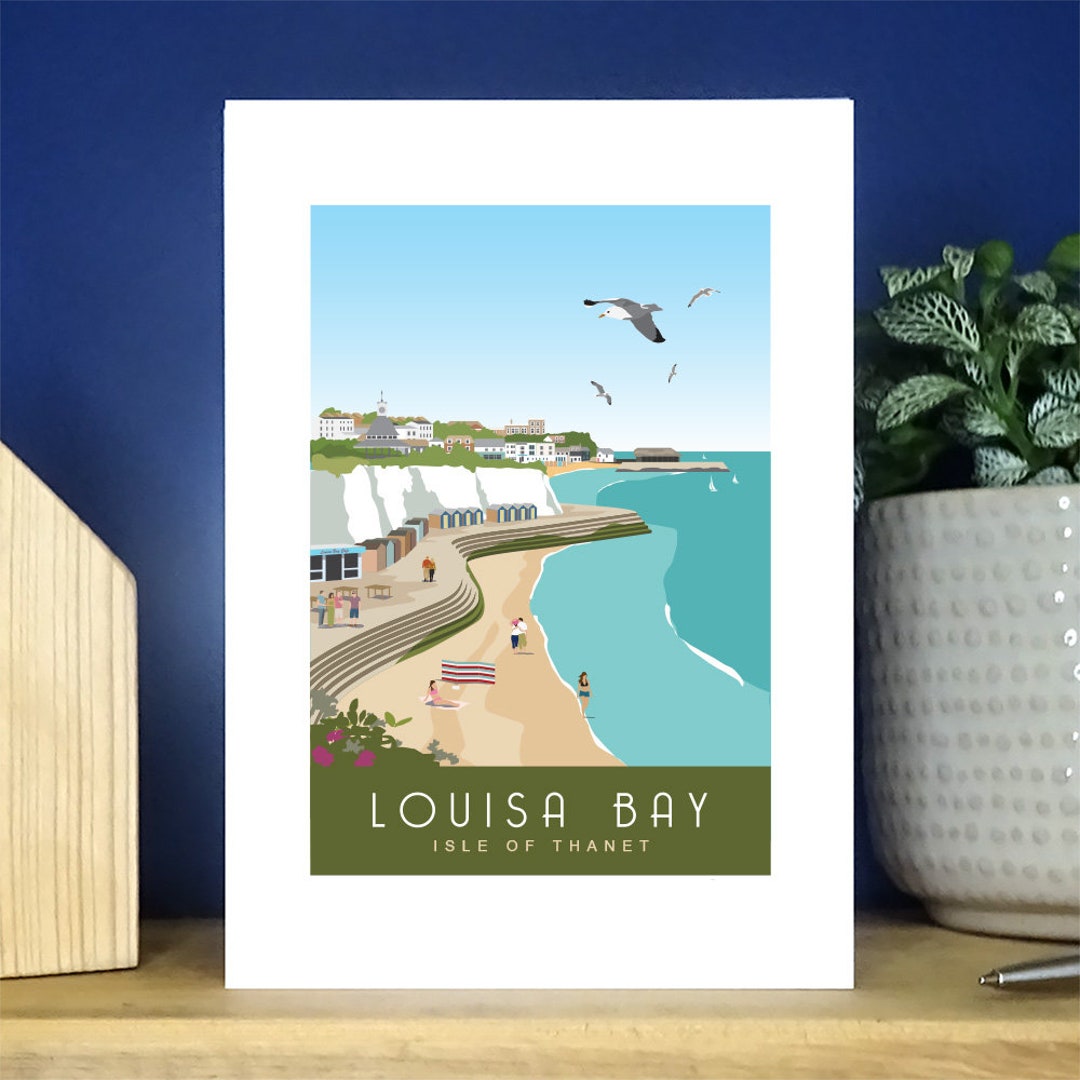Louisa Bay Broadstairs, Greetings Card, Kent. Green Banner Portrait ...