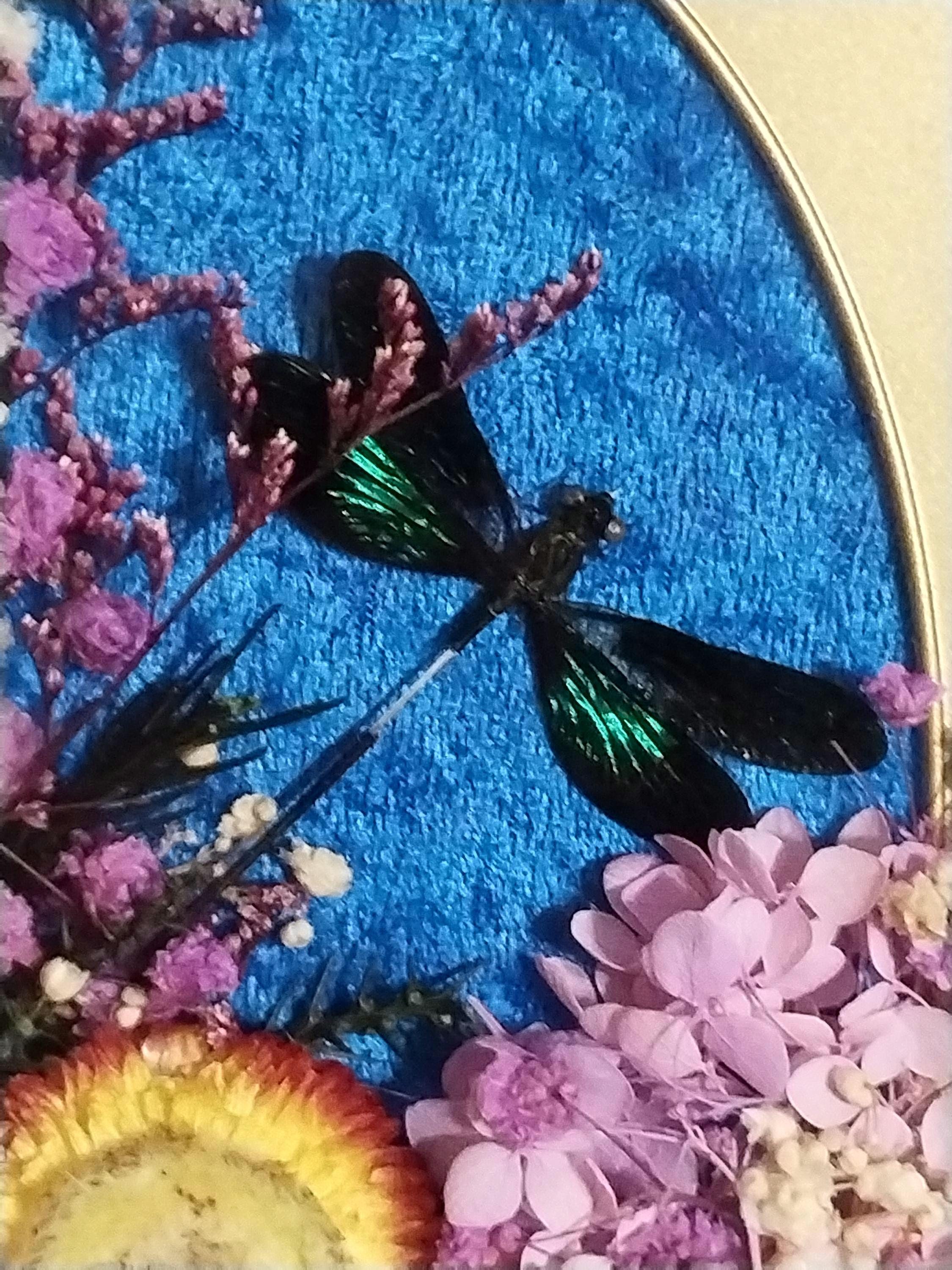Floral Dragonfly Entomology Display *IMPERFECT* in Vintage Gold ...