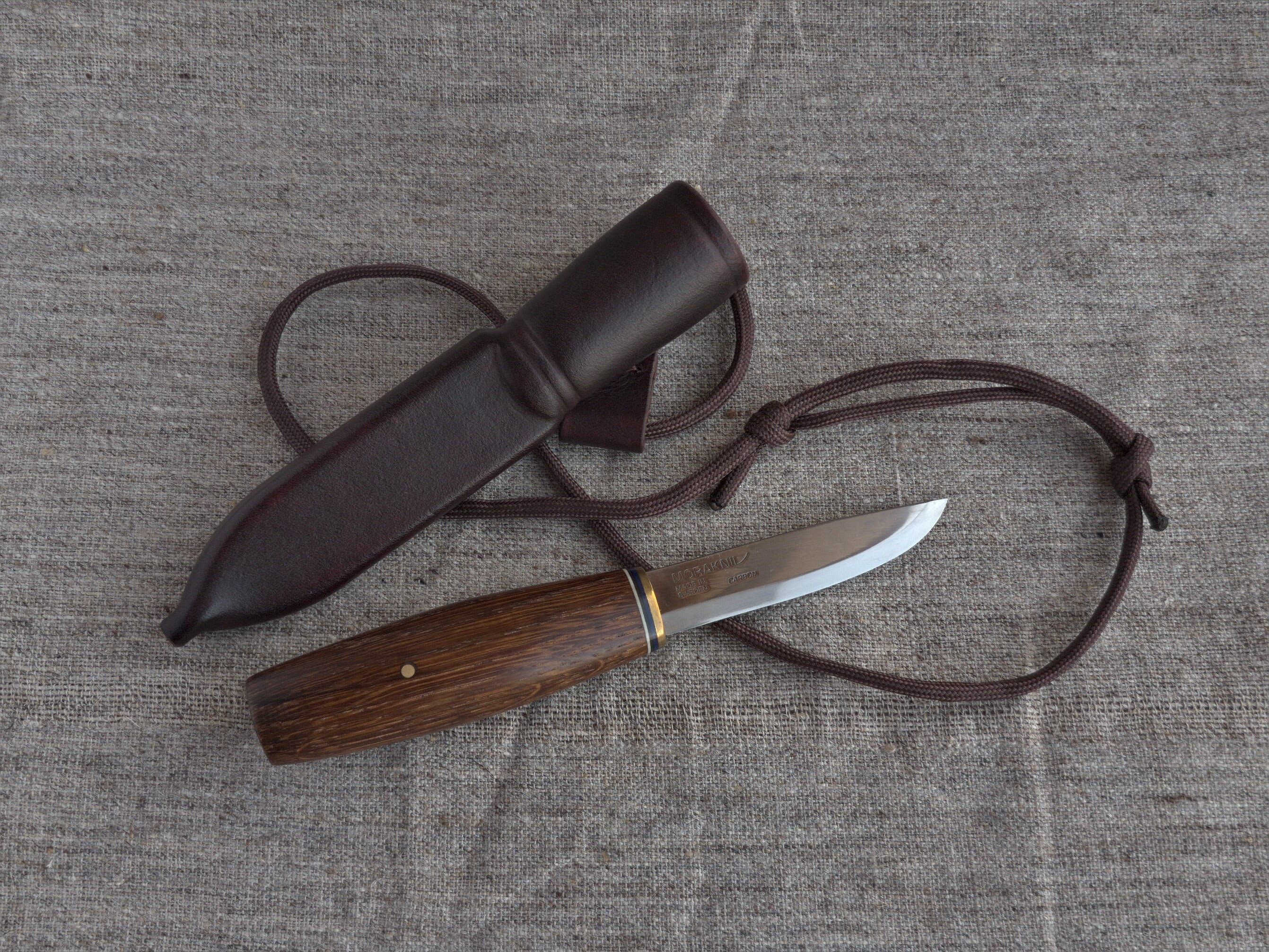 Custom Morakniv Neck Knife With Handmade Fumed Oak Handle, Blue-black ...