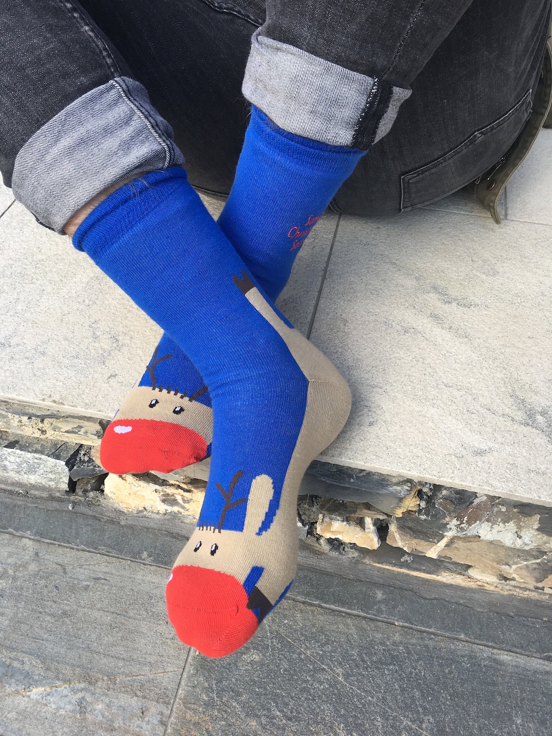 Men's 'rudolph the Red ‘toes’ Reindeer' Christmas Socks. Xmas Present ...