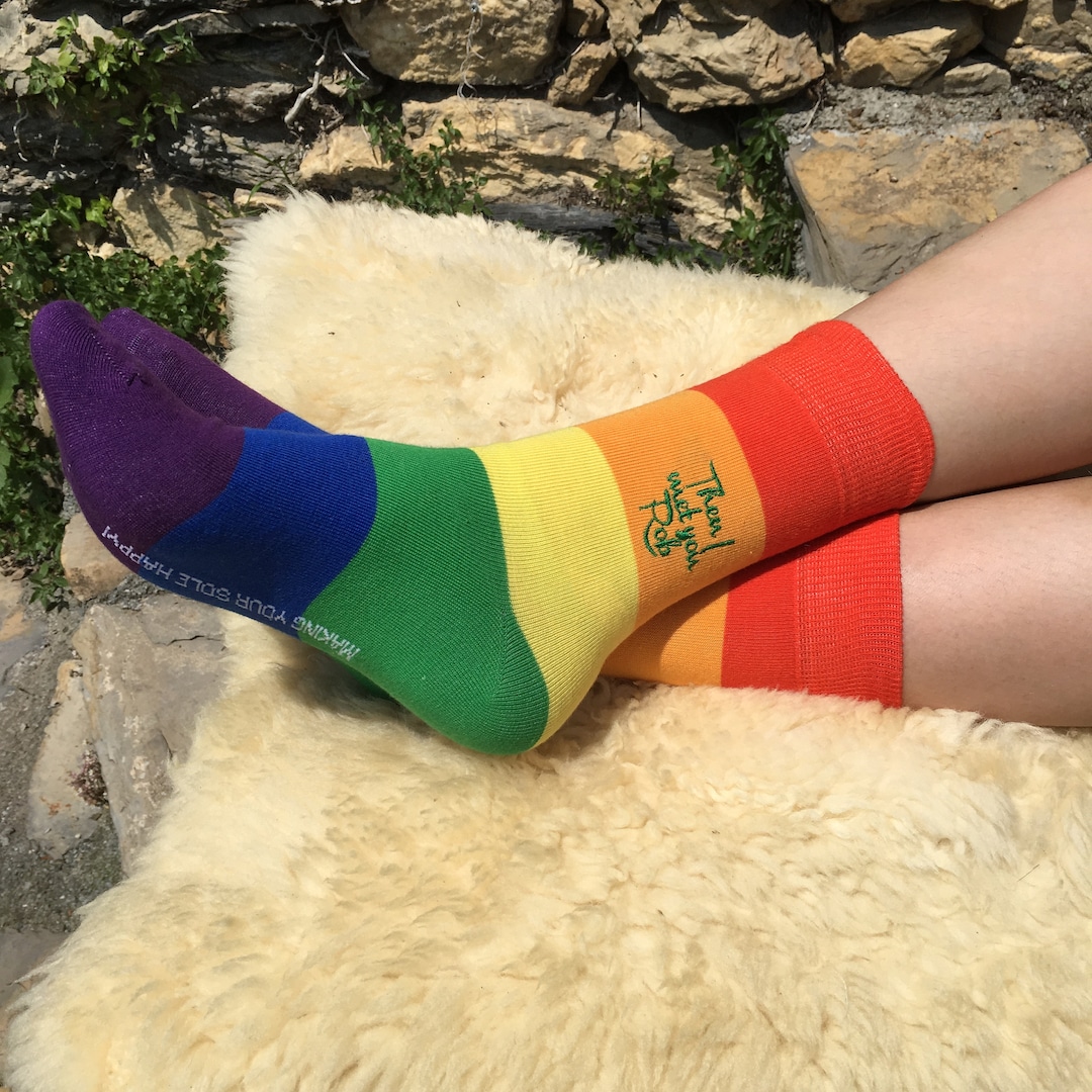 Men's PRIDE Rainbow Socks Personalised to Order via Embroidery. Gay ...