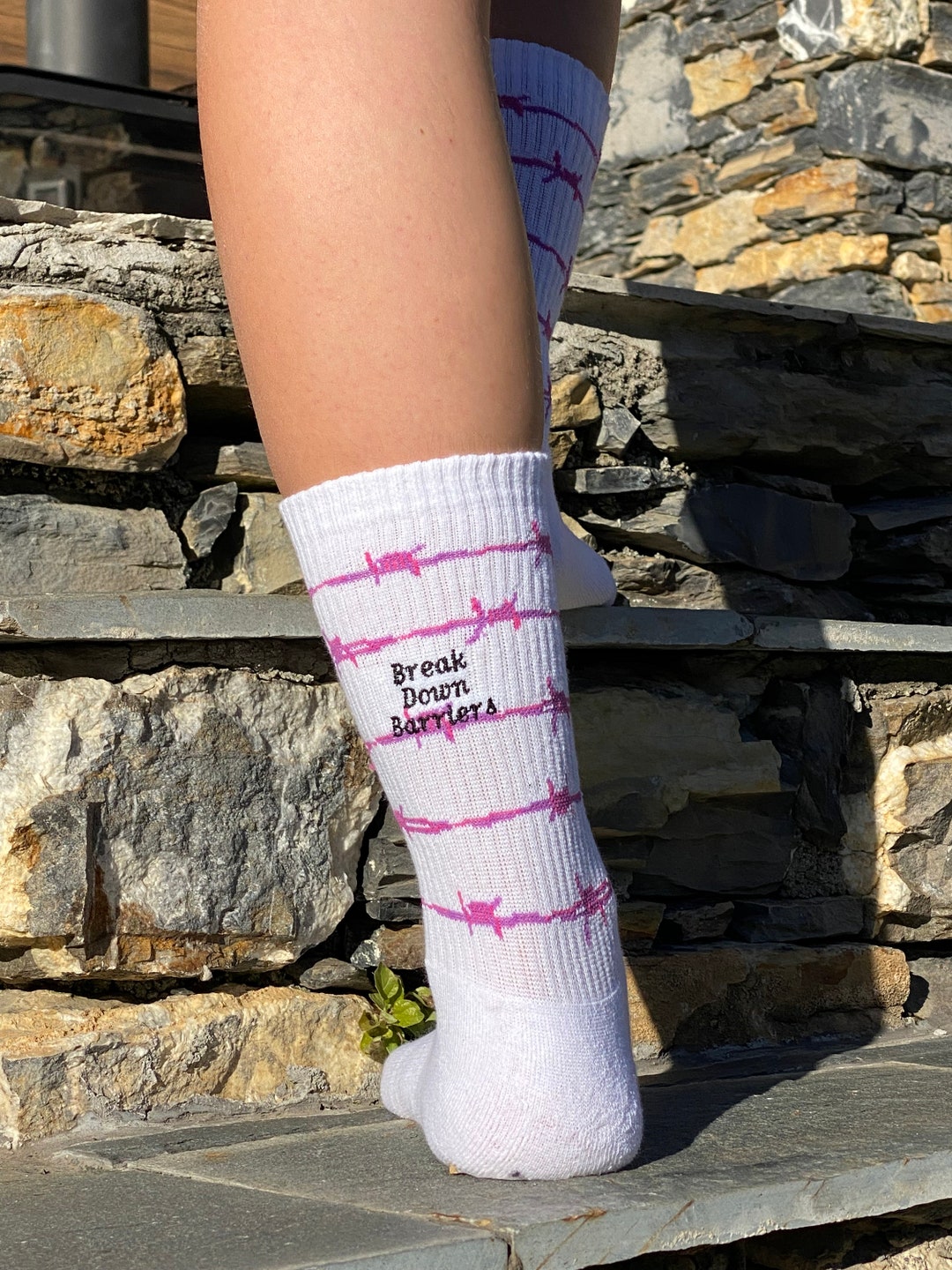 Ladies Bespoke Embroidered 'barbed Wire' Upcycled Cotton Sports Socks ...