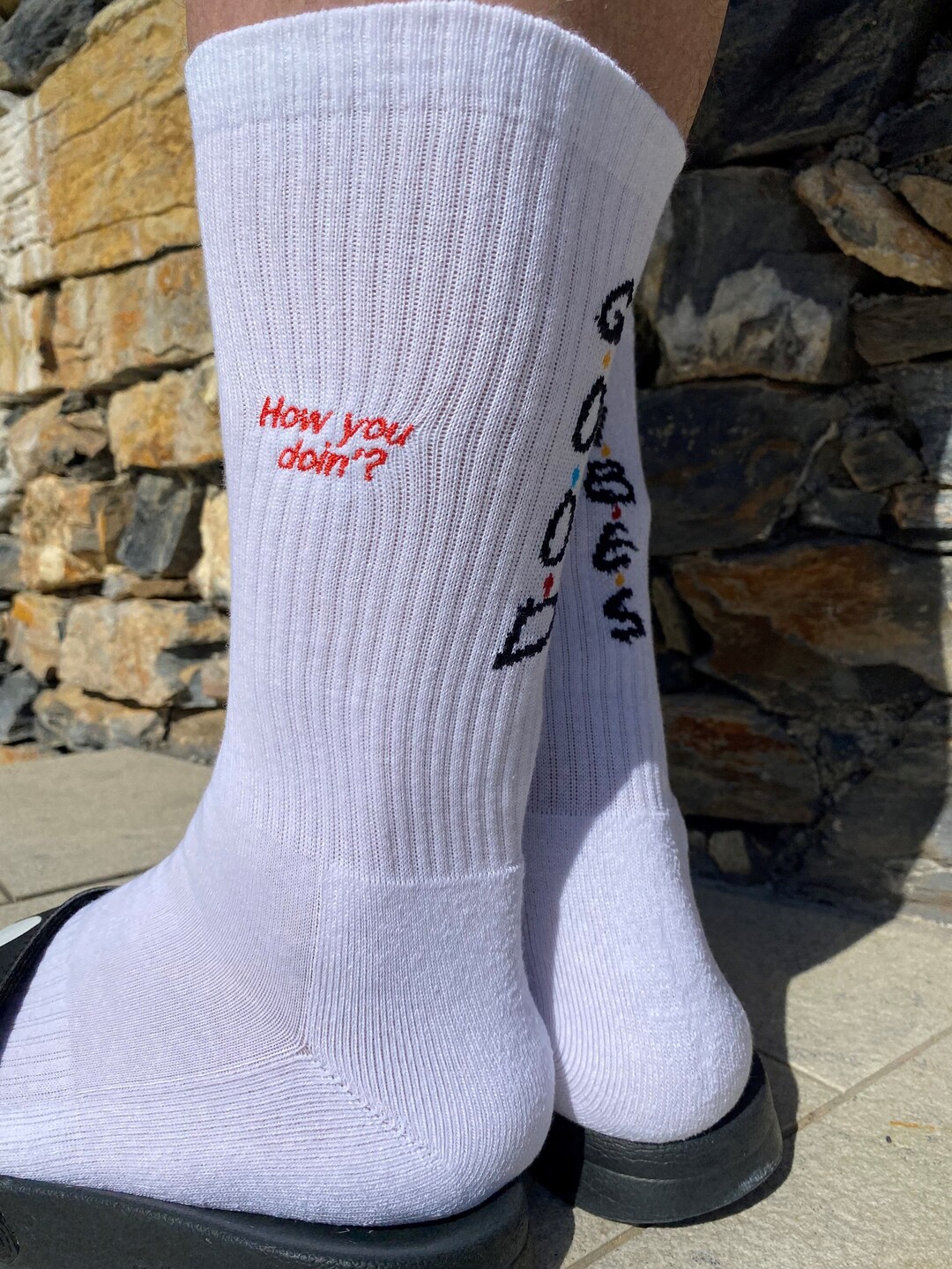 Men's Bespoke Embroidered 'good Vibes' Retro Upcycled Crew Sport Socks ...