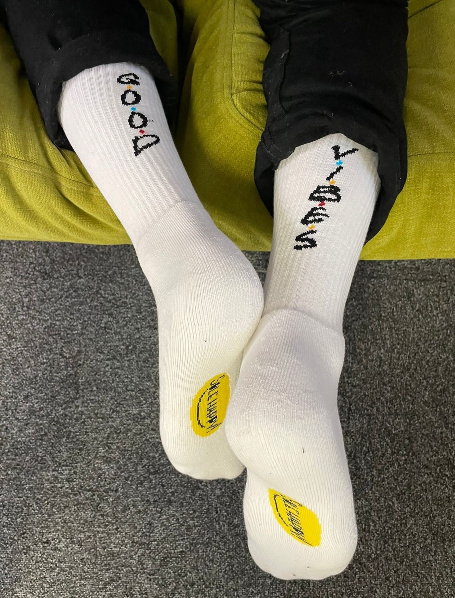 Men's Bespoke Embroidered 'good Vibes' Retro Upcycled Crew Sport Socks ...