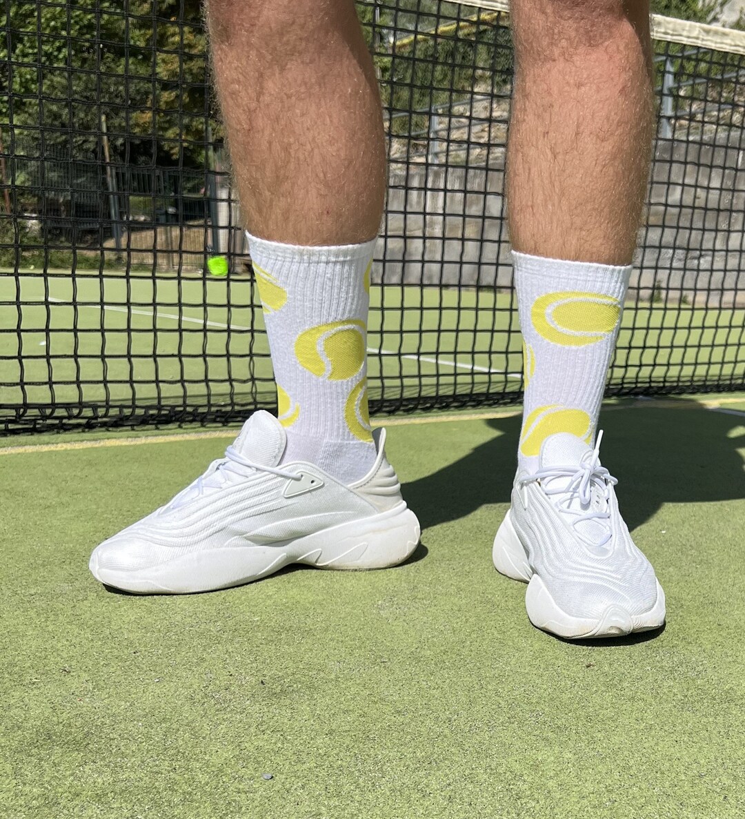 Men's 'tennis' Crew Upcycled Cotton Sports Socks. Tennis Ball / Retro ...