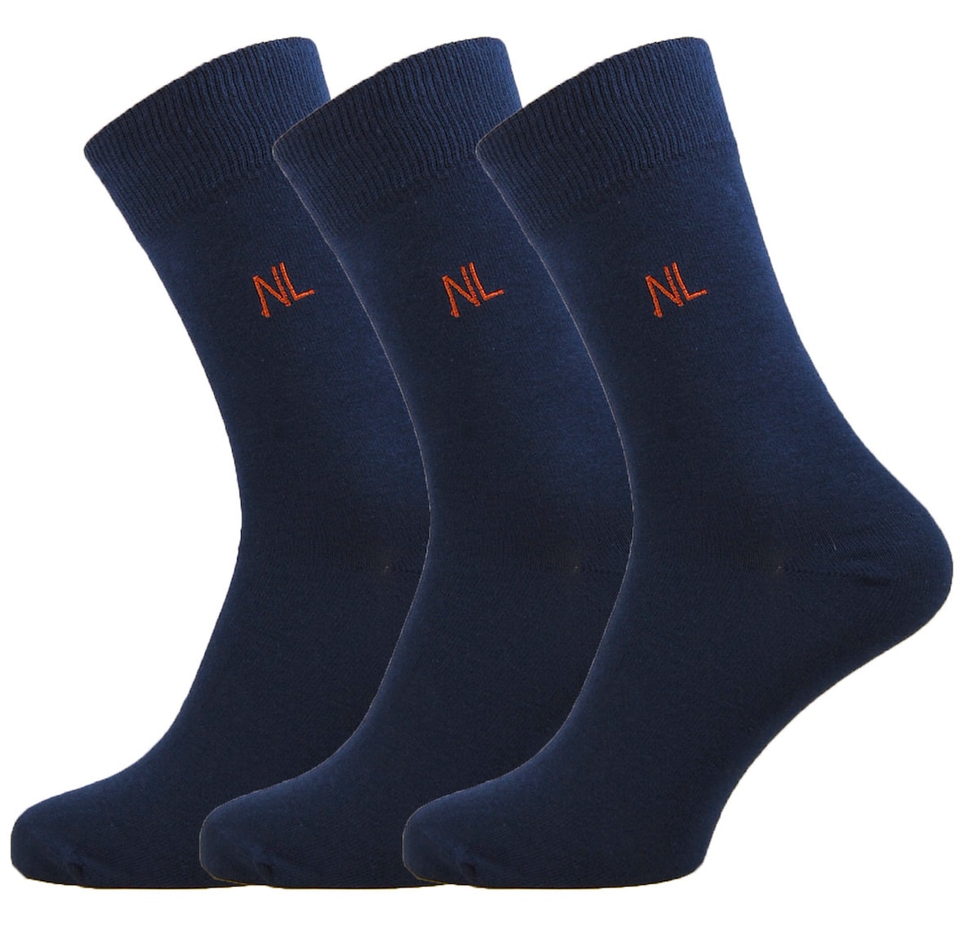 Three Pair Men's Bespoke Monogram Dress Socks. Embroidered to Order. X9 ...
