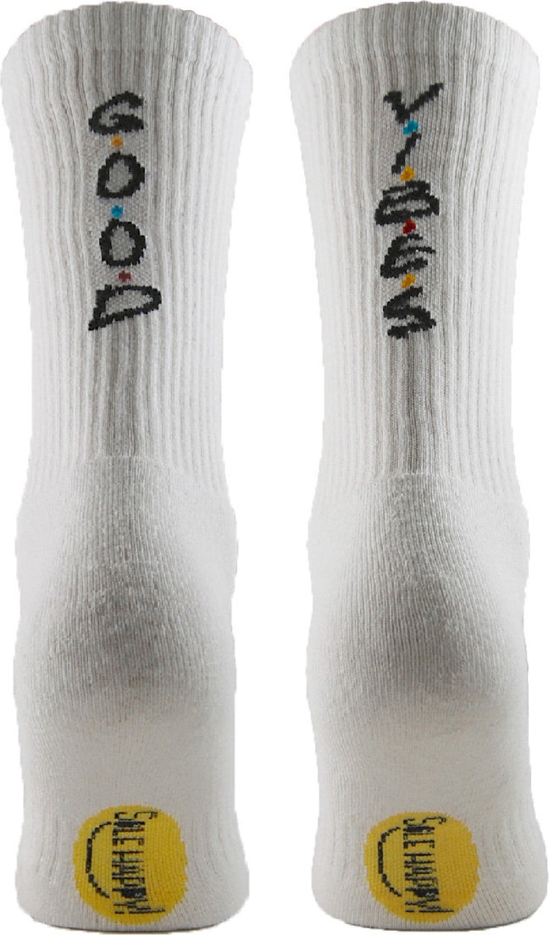 Men's Bespoke Embroidered 'good Vibes' Retro Upcycled Crew Sport Socks ...