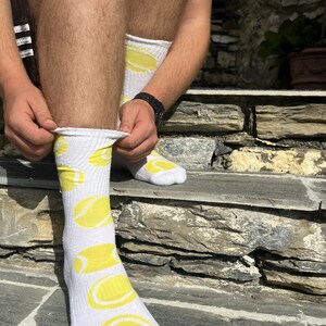 Men's 'tennis' Crew Upcycled Cotton Sports Socks. Tennis Ball / Retro ...