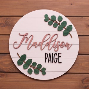 Shiplap Sign, 3D Wood Custom Nursery Round Name Sign, Child Baby Name ...