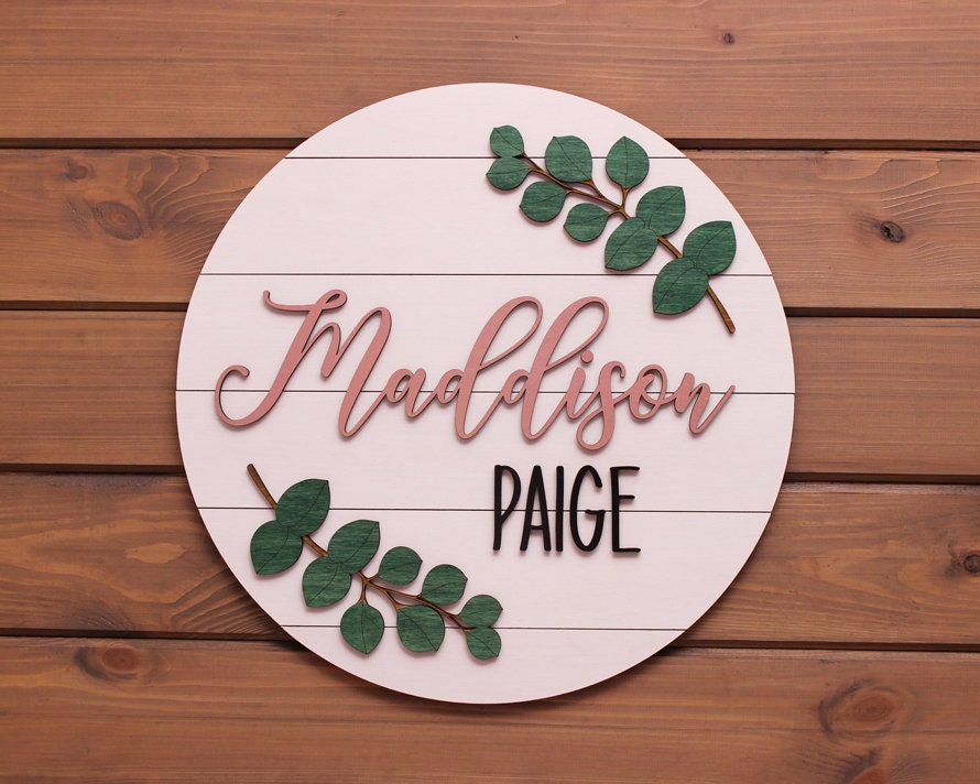Shiplap sign 3D wood custom nursery round name sign child | Etsy