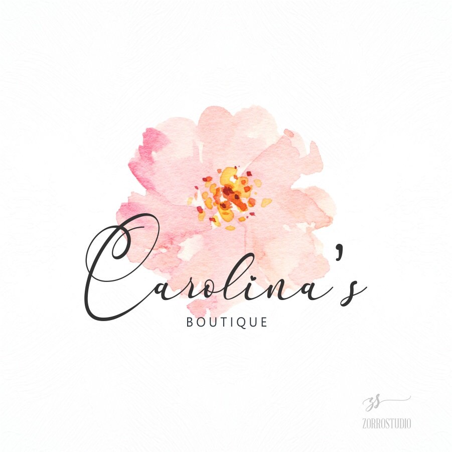 Premade Logo Peonies Logo Floral Logo Watercolor Flowers Logo ...