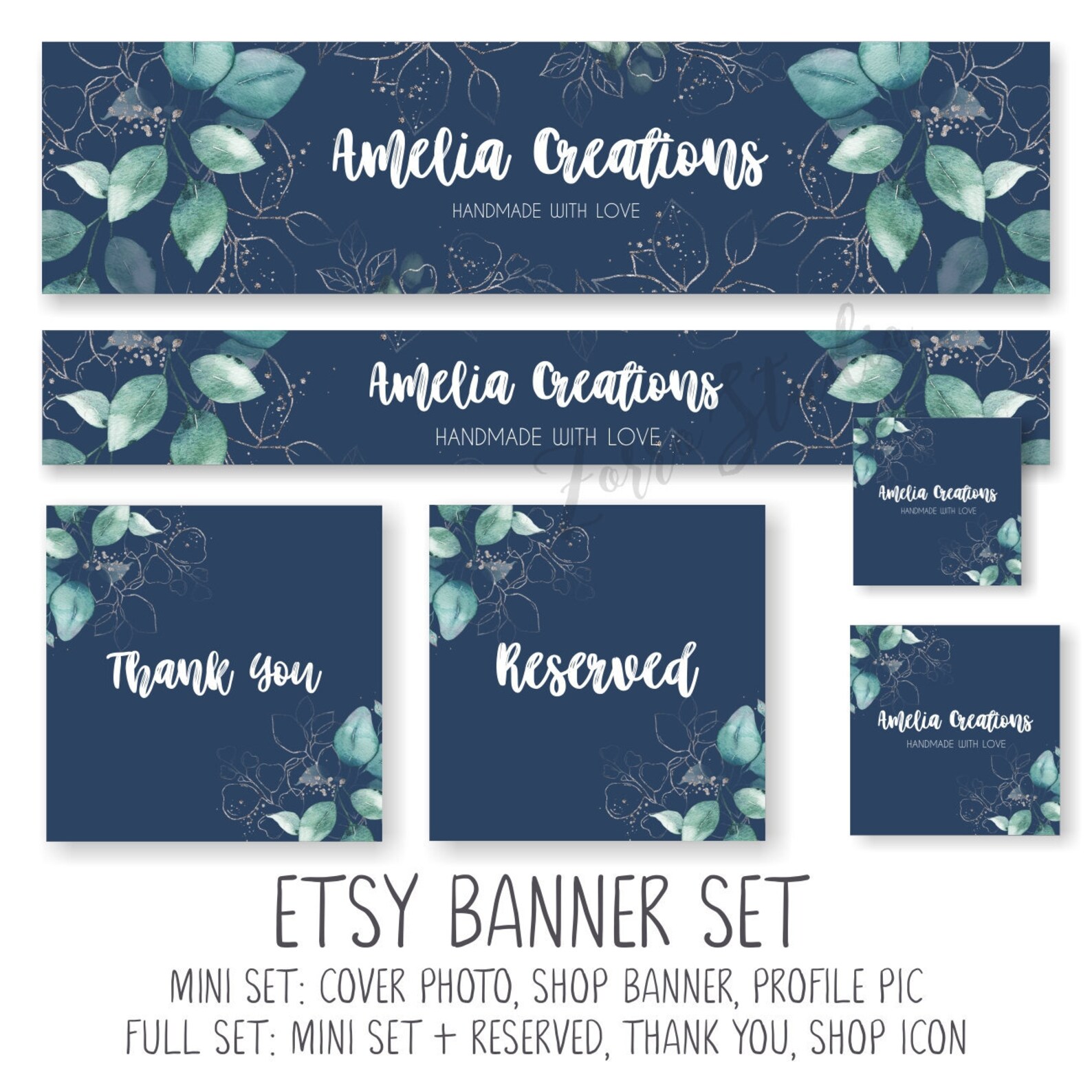 Etsy Banner Set Leaves Greenery Banner Watercolor Banner - Etsy