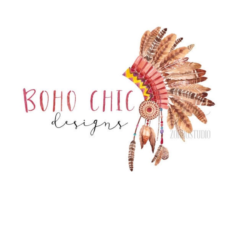 Boho Premade Logo Headdress Design Custom Boho Rustic Tribal | Etsy