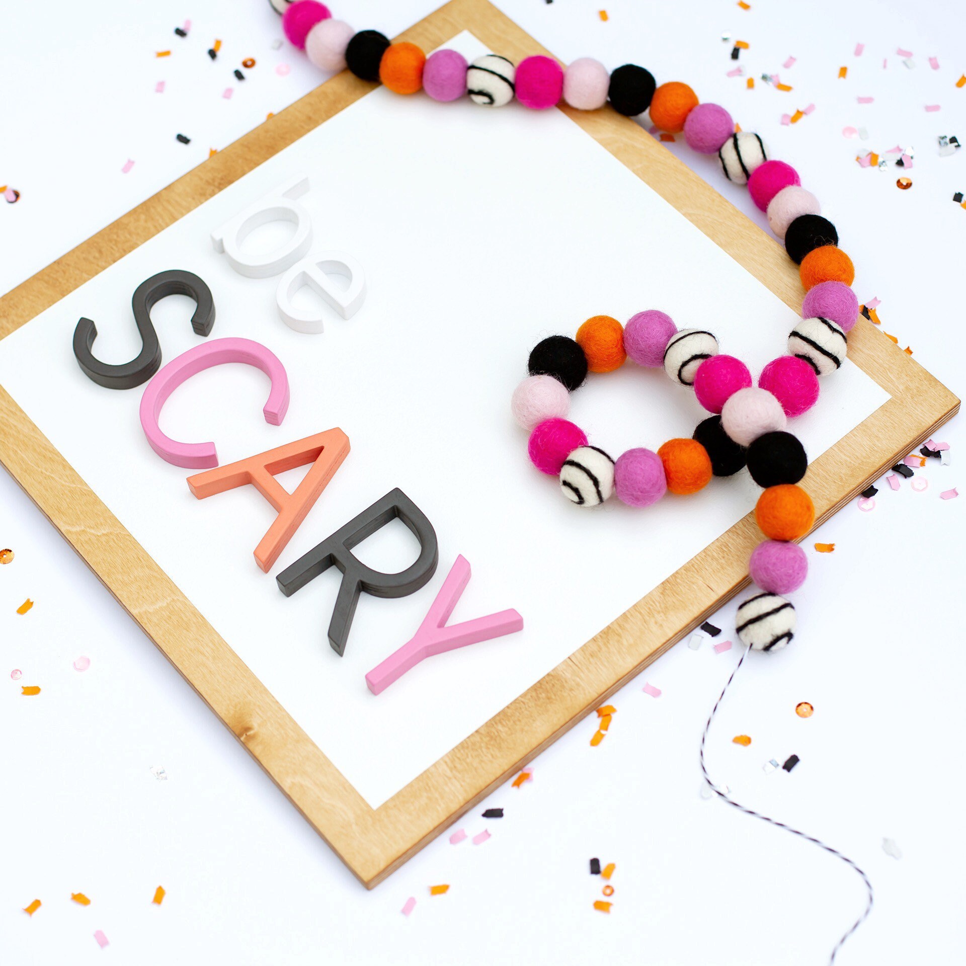 Halloween Felt Ball Garland Pink Halloween Garland Hey Boo | Etsy