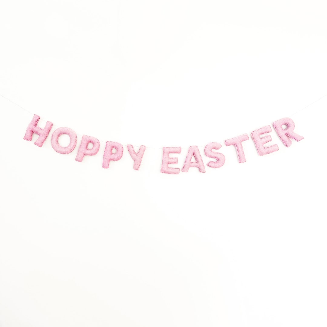 Pink Hoppy Easter Felt Banner | Happy Easter Garland | Easter ...