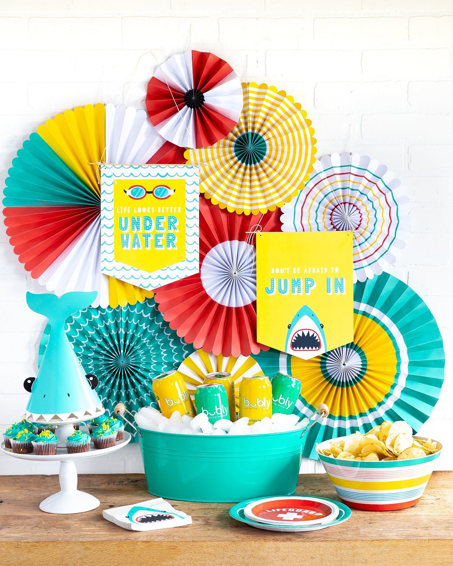 Pool Party Paper Fans Shark Party Lifeguard Party Beach - Etsy