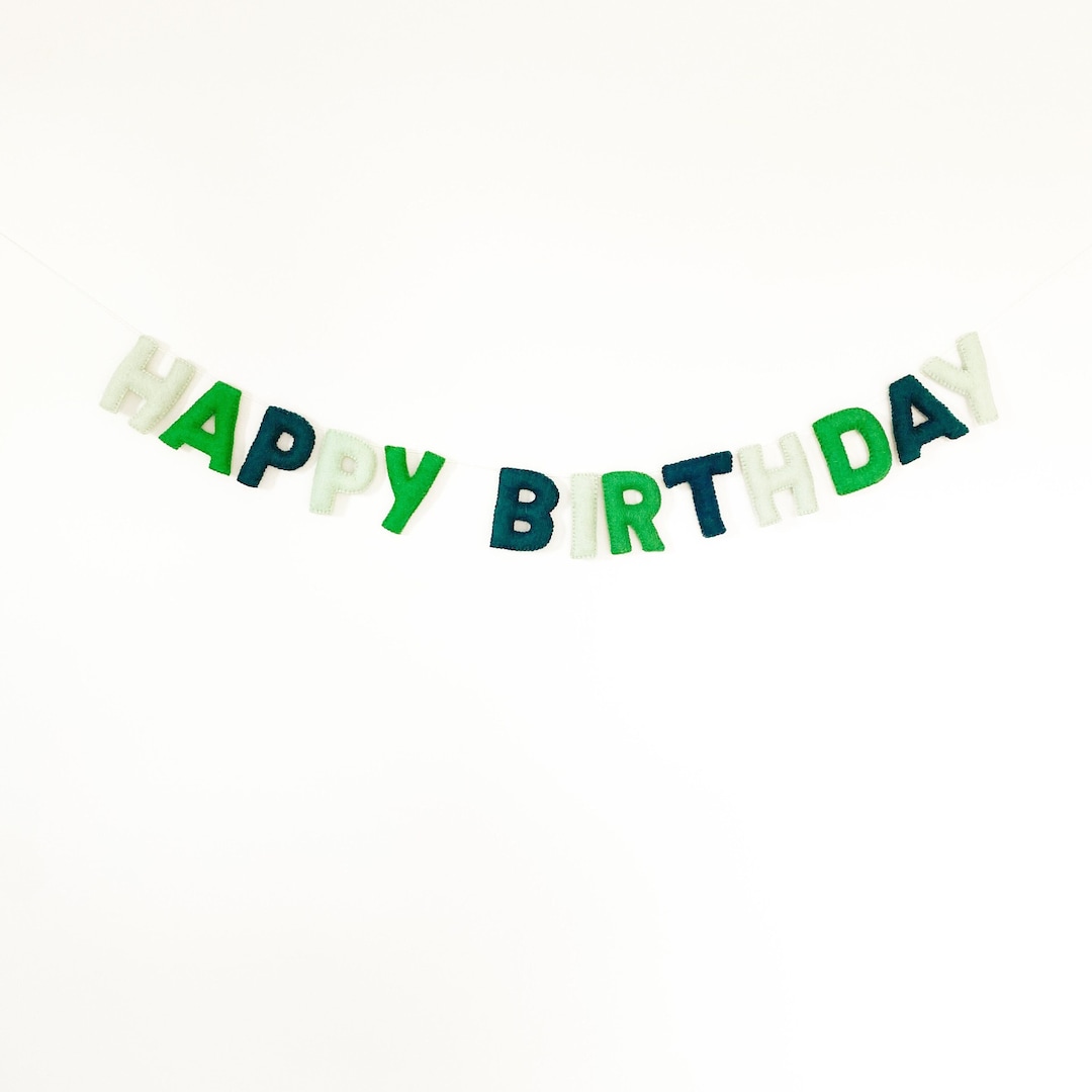 Green Happy Birthday Felt Banner Shades of Green Birthday Banner ...