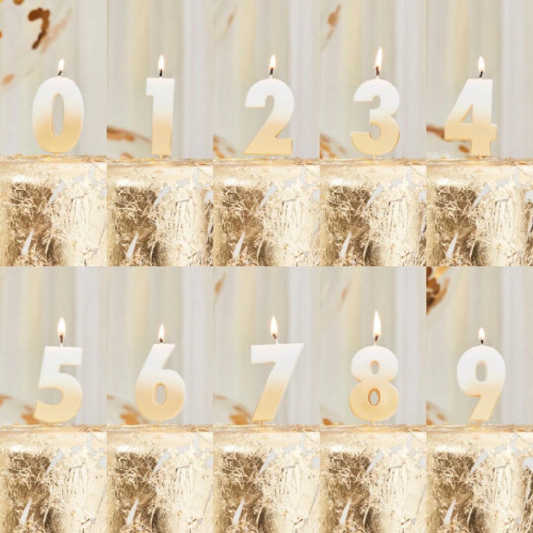 Gold and White Ombre Number Candle Numbers 0-9 Milestone - Etsy