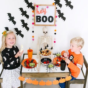 Halloween Felt Ball Garland Pink Halloween Garland Hey Boo Ghouls Rule ...